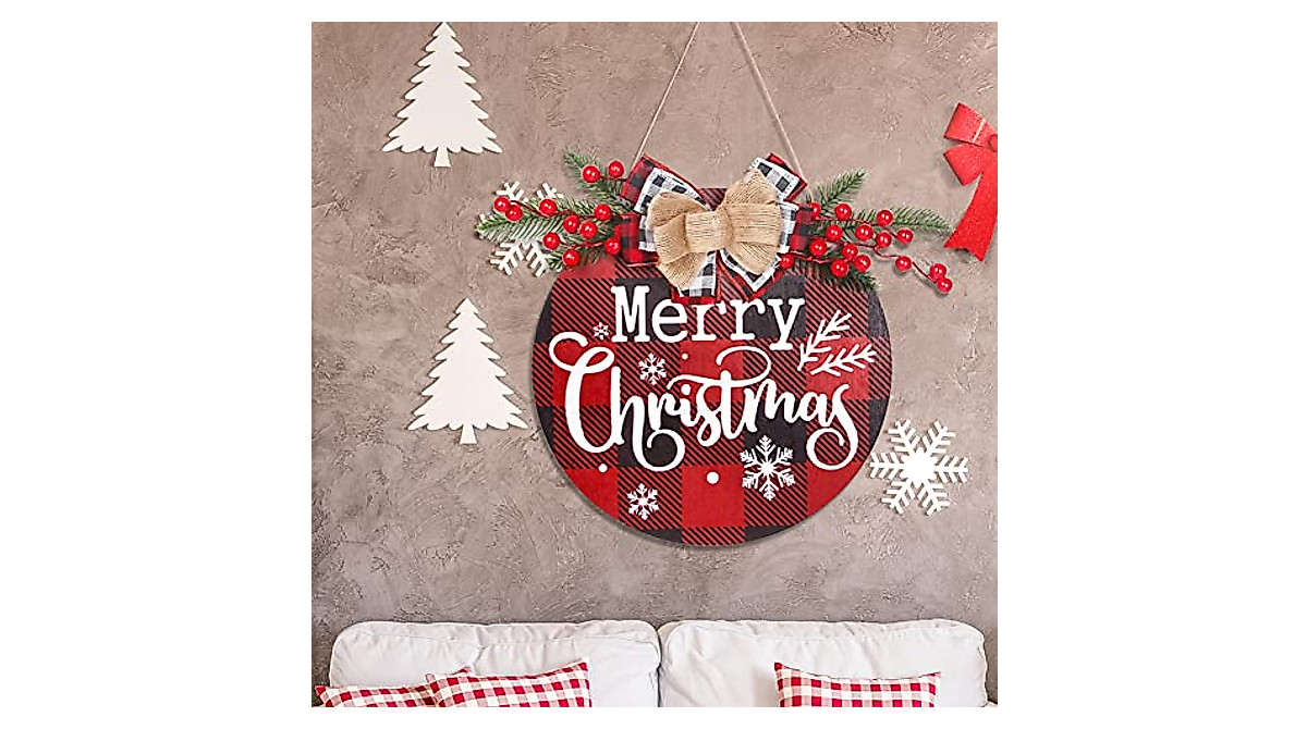 Hooshing Red Buffalo Plaid Christmas Sign - Perfect Holiday Decor