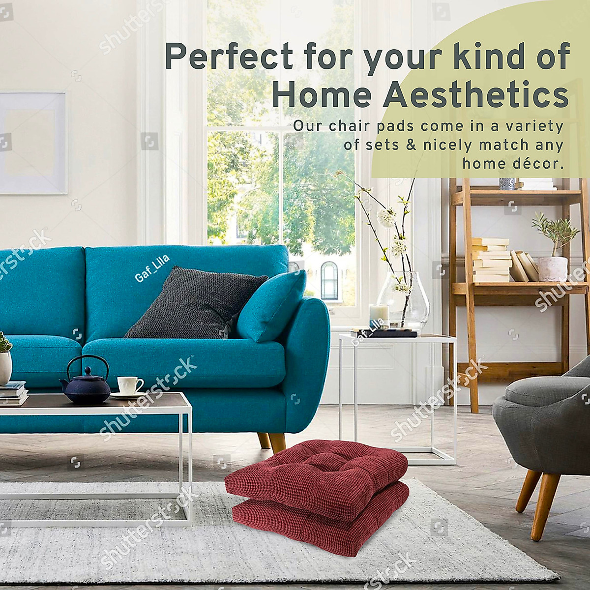 Arlee Tyler, Set of 2-Memory Foam Chair Pads, Non-Skid Backing-Durable Thick Seat Cushions for Kitchen, Office, Patio, 15" L x 14" W, Burgundy Red 2 Count