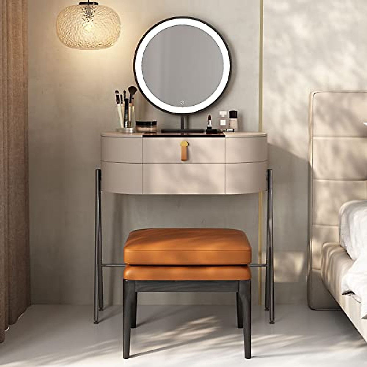 Lartis Makeup Vanity Set，Very Easy to Assemble。Dressing Table,Vanity Desk,Dresser Desk,for Small Spaces, LED Lighted Mirror