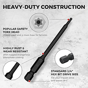 InPower Torx Bit Set, 12-Piece Security Bit Set, S2 Steel Tamper Proof Star Bit Set with Bit Holder, 3" Long Drill Bit, 1/4" Hex Shanks