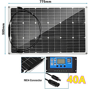 Semi-Flexible Solar Panels(150w/300w/450w/600w), Waterproof Battery Charger 40a, 12v Battery Energy Charging, Easy Installation, for Boat, Car, House, Garden, Shed,600W