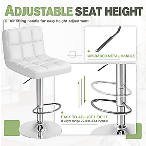 Furmax Bar Stools Modern Pu Leather Swivel Adjustable Hydraulic Bar Stool Square Counter Height Stool Set of 4 (4pcs White)
