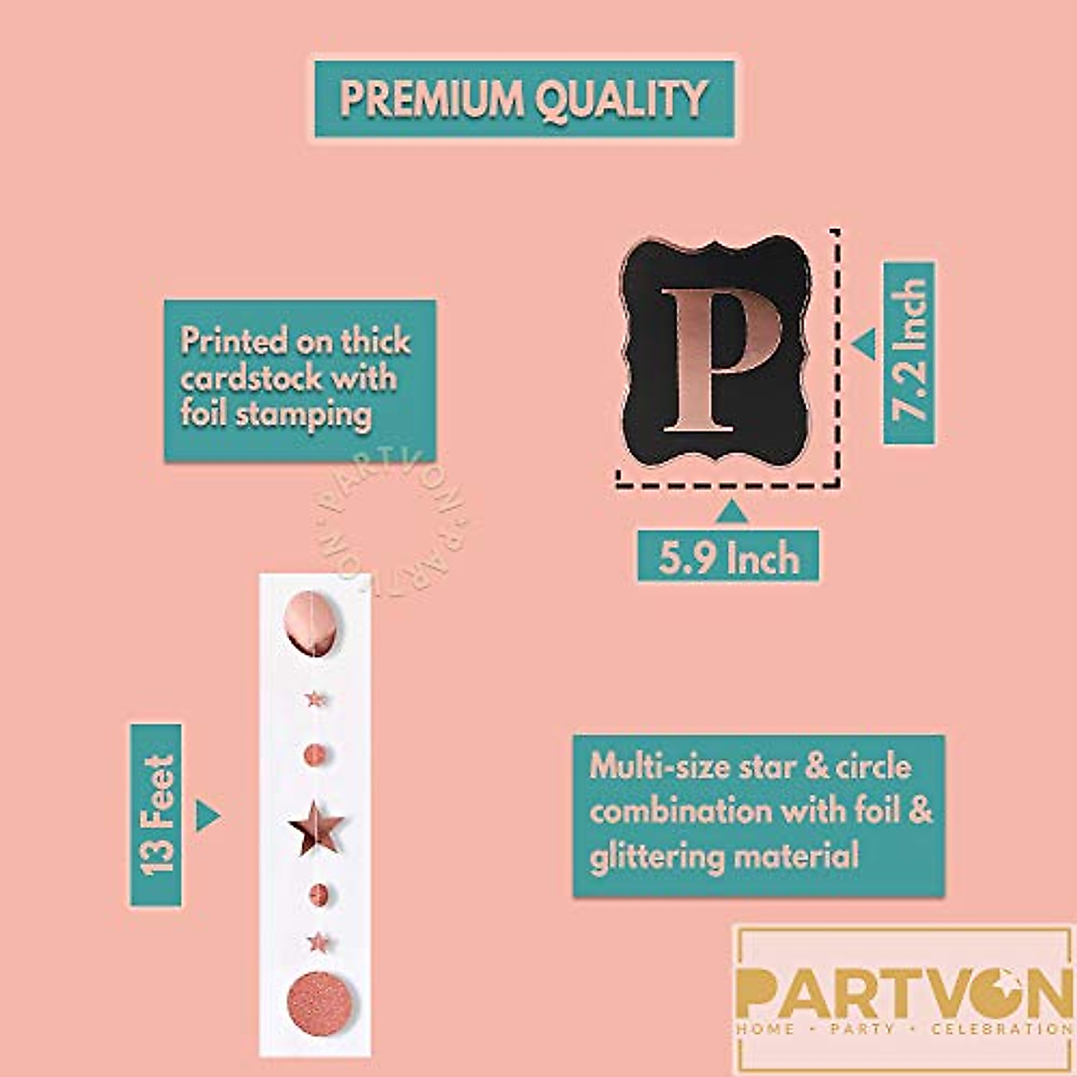 Rose Gold Happy Retirement Banner | Glitter Rose Gold Circle Dot Garland Twinkle Star Paper Hanging Bunting Banner Backdrop for Retirement Decorations | Luxurious Retirement Party Supplies for Women