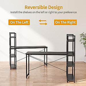 CubiCubi Computer Corner Desk with Storage Shelves, 55 Inch Reversible Small L Shaped Computer Desk, Home Office Writing Desk with 2 Hooks, Black