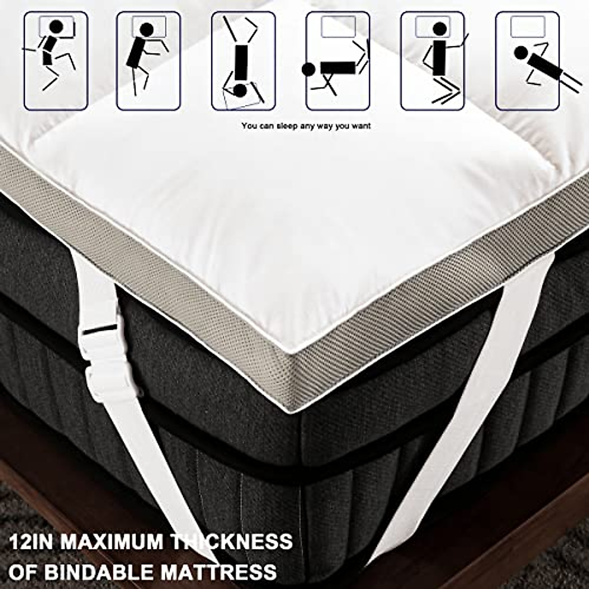subrtex Feather Mattress Topper Queen, Bed Mattress Topper, Breathable Mattress Pad Overfilled with Soft White Goose Down (60"x80")
