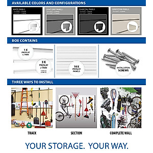 Proslat Garage Storage PVC Slatwall Panels - 4 Packs of 8 ft. x 4 ft. Sections (40 Single Slats which make up 128 sq.ft) (Charcoal) (Dark Gray)