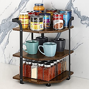 BTY 3-Tier Kitchen Corner Organizer Shelf Multifunction Standing Countertop Storage Rack Bathroom Corner Organizer for Spice Can Sauce Jars Dishes Plates Cosmetics(Black)