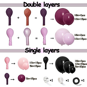 Black Pink Purple Balloons Double Stuffed Pastel Lavender Lilac Balloon Garland Dusty Mauve Plum Balloon Arch Kit For Halloween Wednesday Baby Shower Birthday Wedding Party Decoration