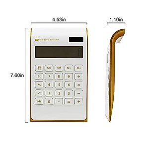 Dual Powered Calculator,Ultra Thin Solar Power Calculator for Home Office Desktop Calculator Tilted LCD Display Business Slim Desk Calculator(White)