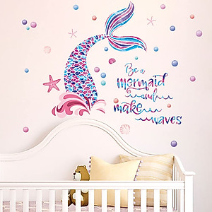 Runtoo Mermaid Wall Stickers for Girls Bedroom Kids Inspirational Quotes Wall Decals Bathroom Baby Nursery Wall Decor