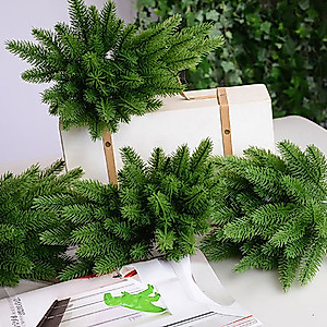 wonuu 25pcs Artificial Pine Green Leaves Needle Garland for Christmas Embellishing and Home Garden Decor, 11x4.7 Inches(Green-25 Pack)