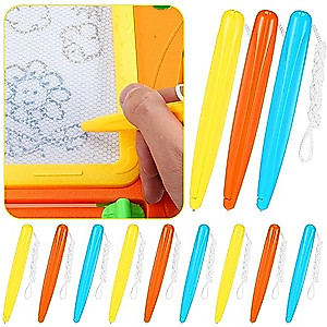 Qilery 12 Pcs Replacement Stylus Magnetic Drawing Pen Magnet Replacement Pens with Rope Educational Toys for Magnetic Drawing Board Magnapad Writing Tablet A to Z and Numbers 0-9, Blue Yellow Orange