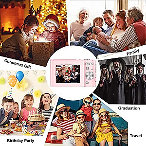 Digital Camera, AOREGRE FHD 1080P 36.0 MP Vlogging Camera with 16X Digital Zoom, 2.4 Inch LCD Screen, Compact Mini Small Camera Gift for Teens, Kids, Students (Pink)