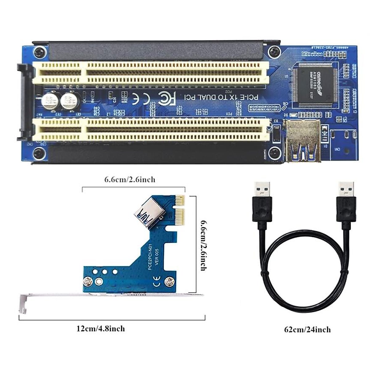 Sintech PCI-E Express X1 to Dual PCI Riser Extender Card with Low Profile Bracket