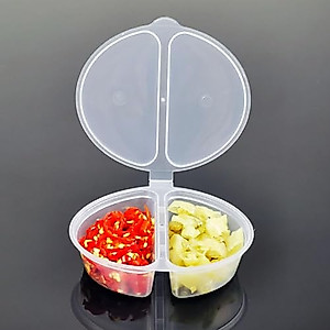 Double Compartment Condiment Container,2 Compartment Snack Containers with Lids,Small Food Storage Containers,Double Compartment Snack Containers for to-go Sauce, Sampling, Travel Snack (Round 150ml)