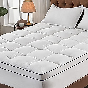 CYMULA Mattress Topper Queen, Cooling Mattress Pad Cover, Extra Thick Pillow Top Mattress Topper with 8-21 Inch Elasticated Deep Pockets, Plush Down Alternative Fill Mattress Protector