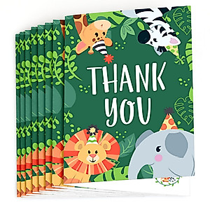 Big Dot of Happiness Jungle Party Animals - Safari Zoo Animal Birthday Party or Baby Shower Thank You Cards (8 count)