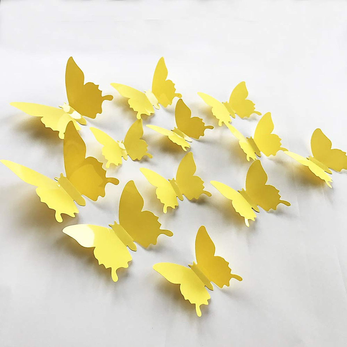 3D Yellow Butterfly Wall Stickers Yellow 24 pcs Removable Mural Stickers Wall Stickers Decal for Home and Room Decoration Kids Room Bedroom Decor Living Room Sticker (Yellow)