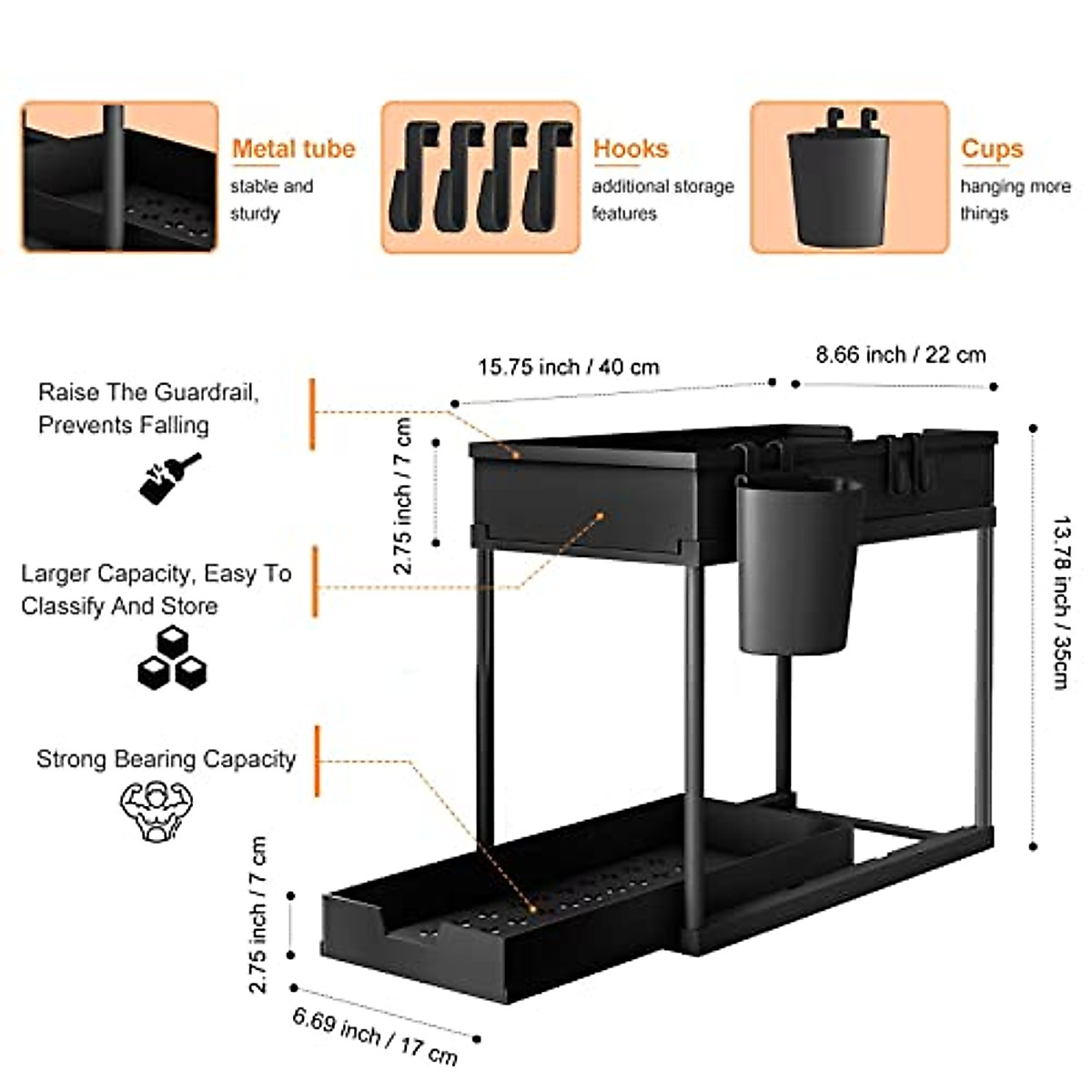 Under Sink Organizers and Storage,2 Tier Multipurpose Under the Sink Organizer, Sliding Kitchen Storage Pull Out Double Shelf Drawer for Bathroom Counter Cabinets, Undersink Hair Tool