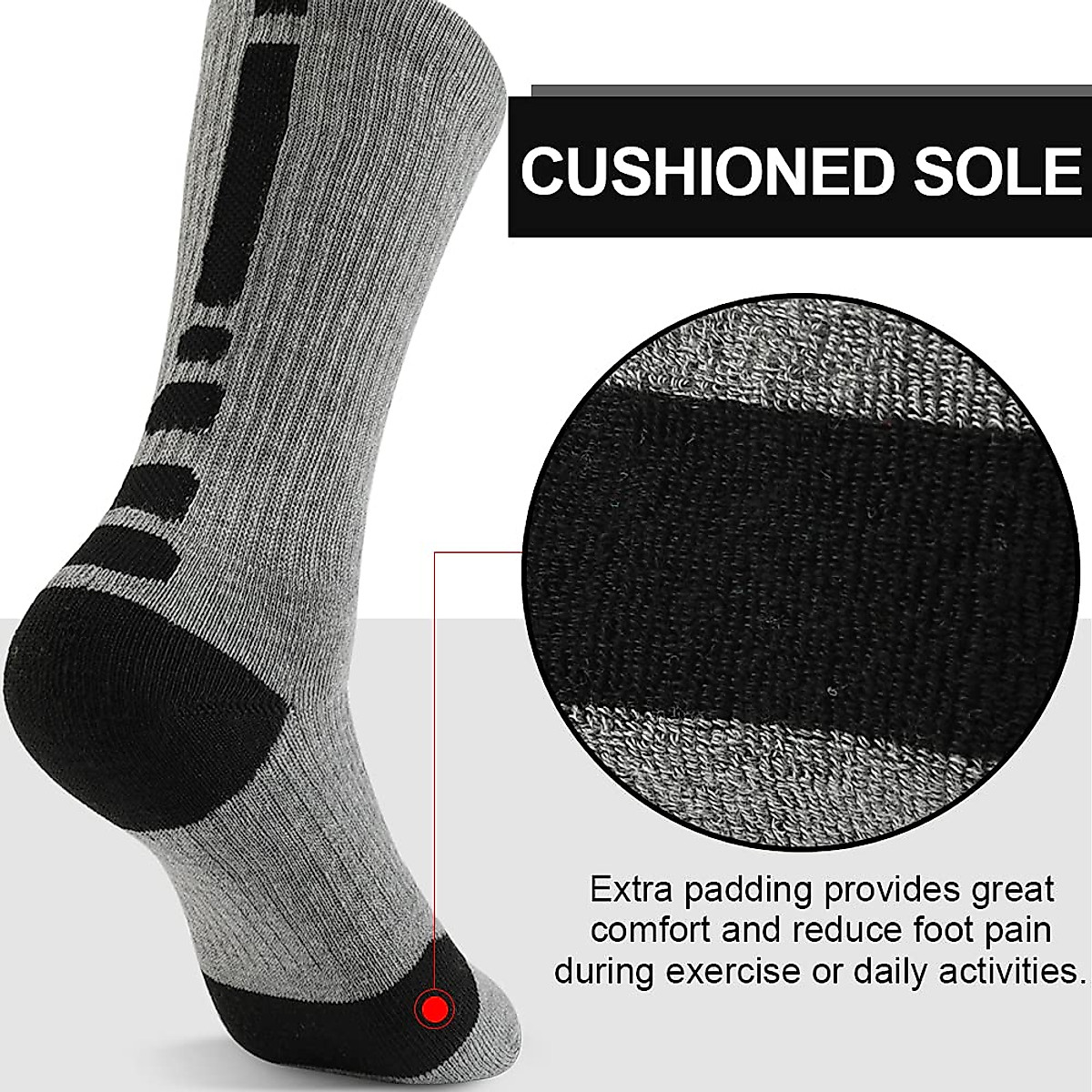 boruizhen Men's Athletic Crew Socks basketball Socks Sport Compression Cushion Socks for Running and Training (6 Pairs)