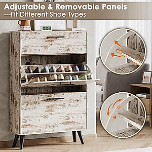 MU Shoe Cabinet Storage for Entryway, Shoe Organizer with 2 Flip Drawers, Hidden Shoe Cabinet, Slim Enclosed Shoe Rack, White