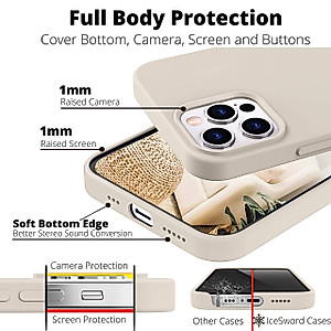 IceSword iPhone 12 Case and iPhone 12 Pro Case 6.1” (2020),Liquid Silicone Case Cover, Soft Microfiber Cloth,Matte Light Beige Tan Cream Warm Sand Pearl Cute,Gel Rubber Drop Protective 12/12P - Stone