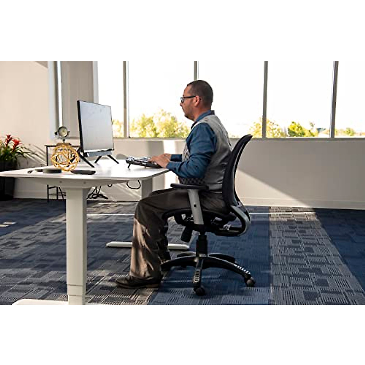 ErgoMax Lumbar Support, Mid-Back Mesh Adjustable Armrests, Home Office Ergonomic Chair, 42 Inch Max Height, Black