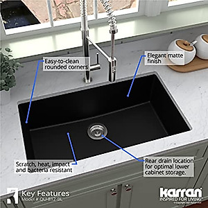 Karran QU-812 Undermount 32.5 in. Large Single Bowl Quartz Kitchen Sink in Black