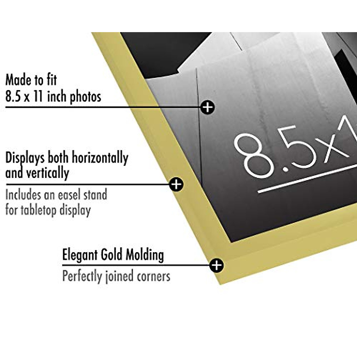 Americanflat 8.5x11 Picture Frame in Gold - Thin Border Photo Frame with Shatter Resistant Glass - Horizontal and Vertical Formats for Wall and Tabletop