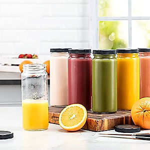 8 Pack 16OZ Glass Juice Bottles with Caps - OAMCEG Smoothie Cups with Airtight Lids and Straws, Reusable Juice Bottles for Juicing, Glass Drinking Mason Jars Juicing Bottles Travel Bottles Water Cups