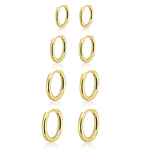 Gokeey Gold Hoop Earrings Set: 14k Gold Plated Lightweight Hoops - Huggie, Cartilage (6mm-12mm)