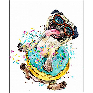 7Dots Art. Dogs. Watercolor Art Print, Poster 8"x10" on Fine Art Thick Watercolor Paper for Childrens Kids Room, Bedroom, Bathroom. Wall Art Decor with Animals for Boys, Girls. (Pug Dog)