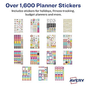 Avery Planner Stickers Variety Pack, 30 Sheets of Stickers, Set of 1,656 Productivity Stickers for Your Planner, Journal or Calendar (6785)