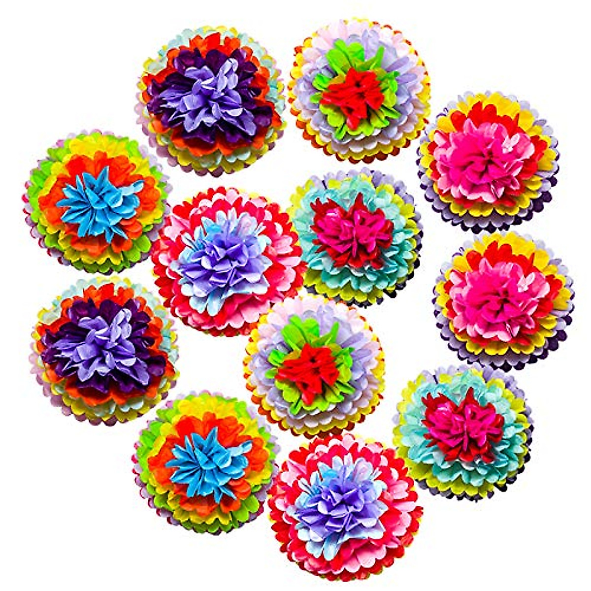 Cinco De Mayo Decorations Fiesta Tissue Pom Paper Flowers - Mexican Carnival Rainbow Theme Party Supplies 16" (Set of 12)