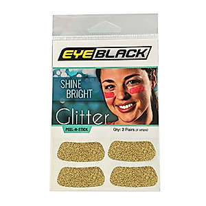 EyeBlack Under Eye Colorful Glitter Strips | Football, Baseball, Softball, Soccer | Great for Adults and Kids | Tailgating Fans, Sporting Events, Cheering Fans - 2 Pairs / 4 Strips - Gold