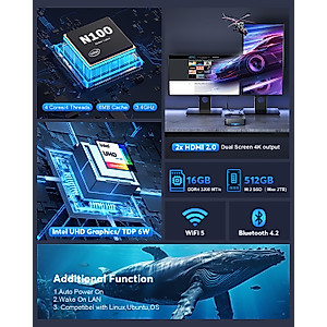 KAMRUI AK2 PLUS Mini PC, N100 Mini PC Windows 11, Intel 12th Alder Lake N100(Up to 3.4GHz), Mini Computers 16GB RAM 512GB SSD, Mini Desktop Computer 4K/WiFi/BT4.2, Micro PC Tower Ethernet for Office