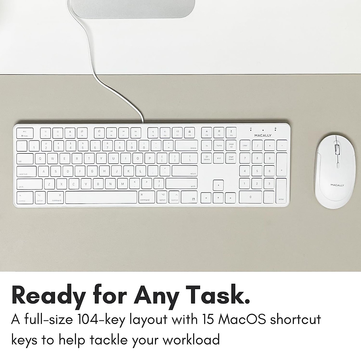 Macally Slim USB Wired Keyboard for Mac and Windows PC - Full Size 104 Key Layout & 16 Shortcut Keys - Scissor Keycaps for Smooth Typing - Mac Wired Keyboard with Numeric Keypad