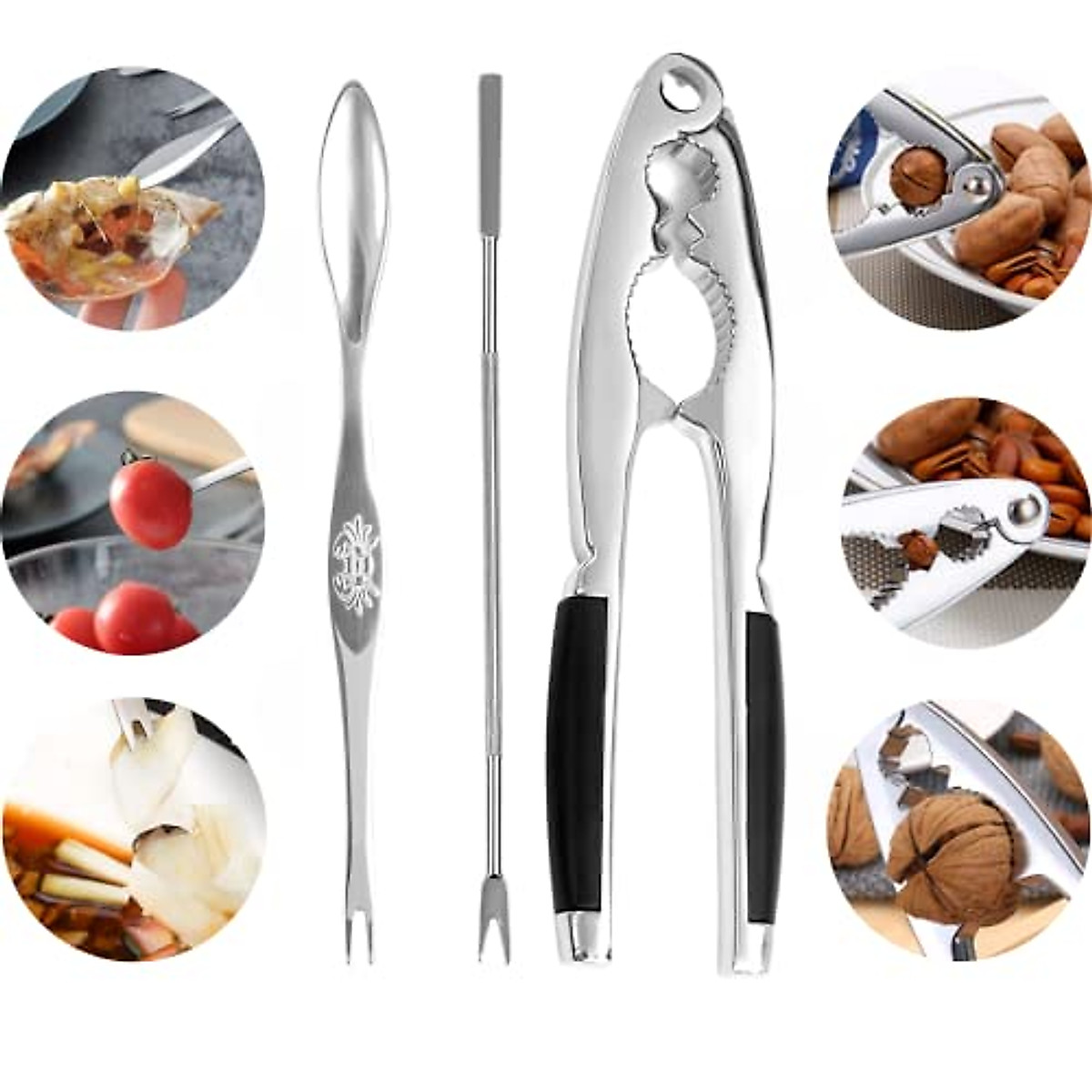 LOCEAST 1 PCS Nut Crackers Heavy Duty Walnut Cracker with Non-Slip Handle Nut Crackers Tools with 2 PCS Forks Nutcracker Pecan Walnut Plier Clip Tool