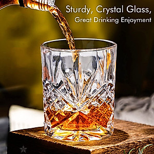 Whiskey Glasses Rocks Glasses 10oz Old Fashioned Glass Set of 6 Crystal Bourbon Scotch Whisky Glasses Lowball Glassware Drinking Tumblers Cups for Cognac Cocktail Bourbon Rum Brandy Bar Men Gift