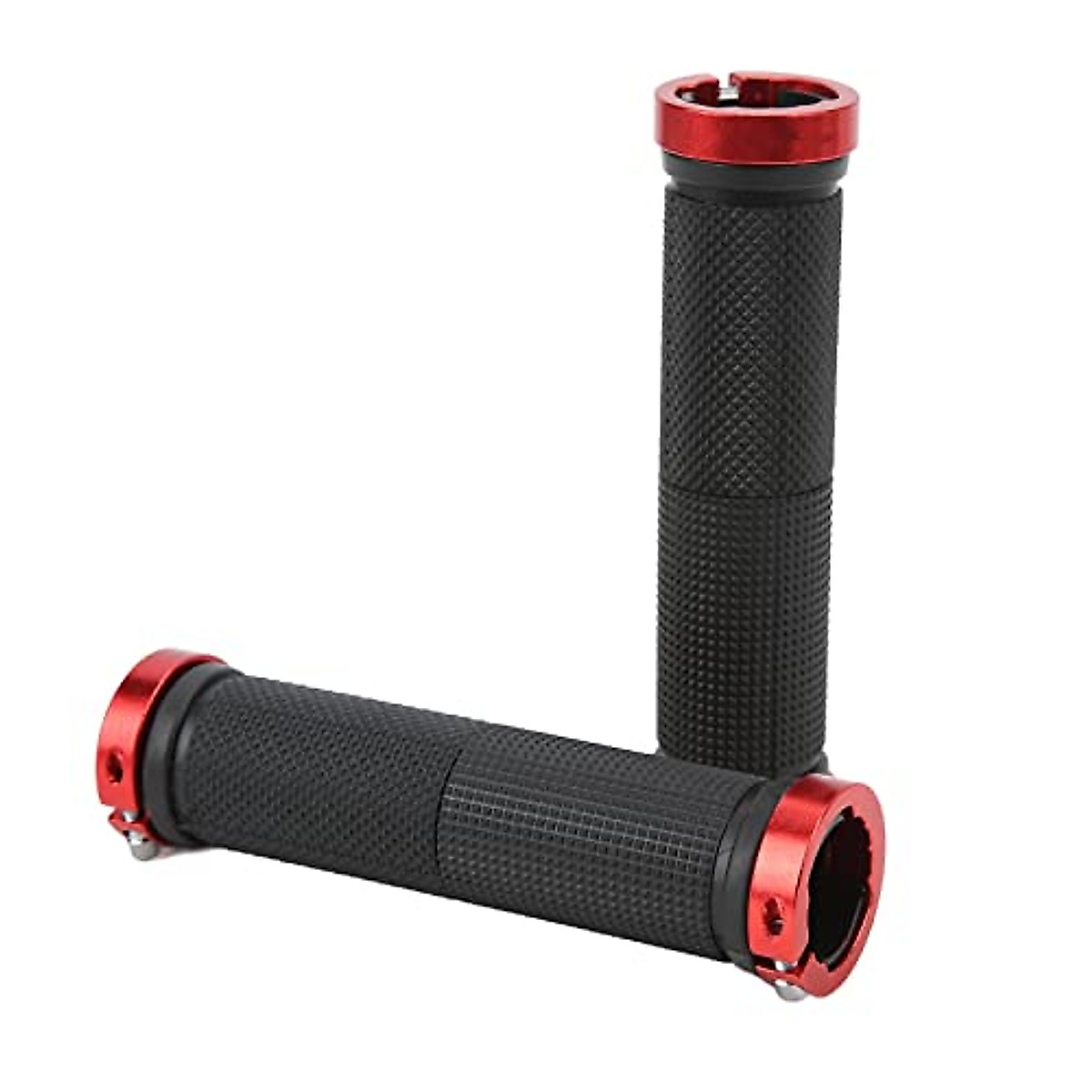 Mountain Bike Handle Bar Cover, Dustproof Bicycle Rubber Handle Bar Grips Aluminum Lock Loop Waterproof for Bike(red)