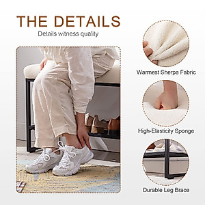 Zesthouse Boucle Shoe Bench Entryway with Storage, Upholstered Bench for Bedroom End of Bed, Metal Shoe Rack for Closet Hallway Doorway Living Room Mudroom, White