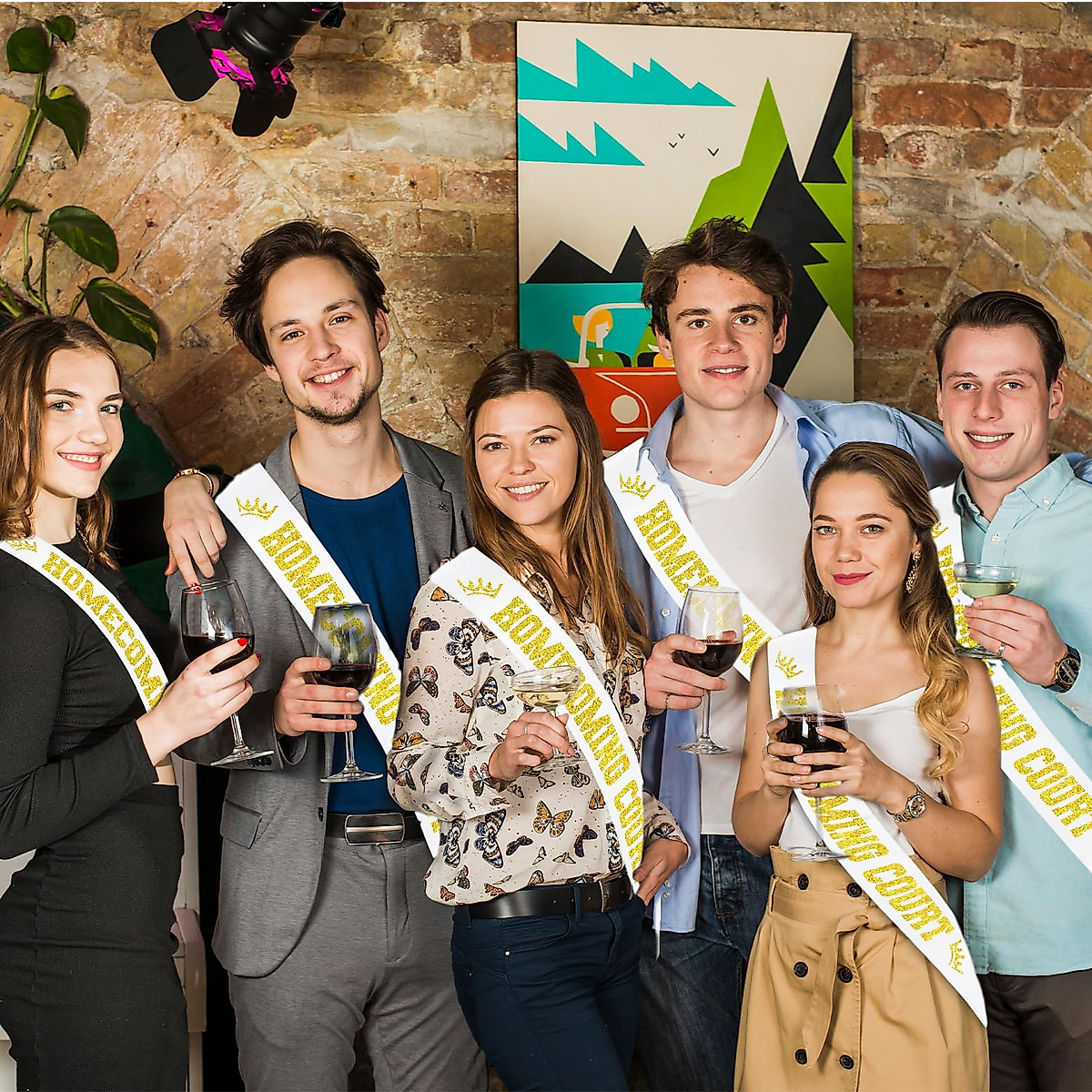 8 Pcs Homecoming Court Sashes with Gold Glitter, White Homecoming Party Prom Sash for Pageants Homecoming Party School Dance Graduation Party Decorations Accessories (White + Gold)