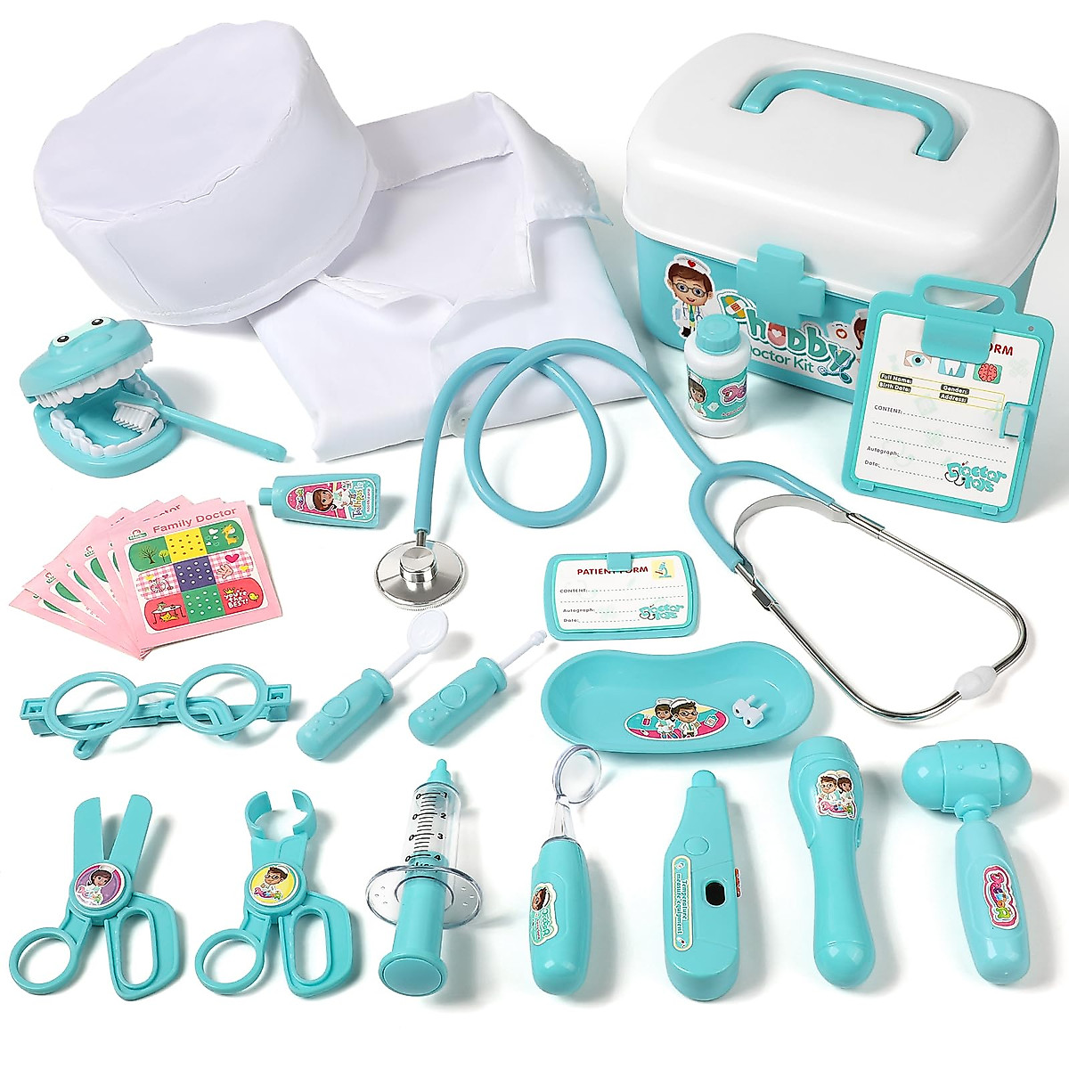 Phobby Durable Doctor Kit for Kids, 27 Pcs Deluxe Pretend Play Medical Kit Toy with Real Stethoscope, Doctor Toys for Toddlers Boys Girls Aged 3 4 5 6 7 8