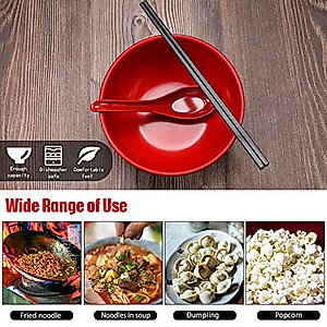 6 Sets 37 oz Large Ramen Bowl Set with Spoons Chopsticks, Asian, Chinese, Japanese or Pho Melamine Soup Bowl, Complete Dinnerware for Pho, Udon, Soup and Asian Cuisines