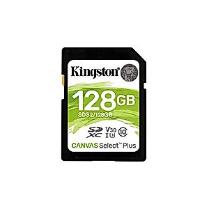 Kingston 128GB SDXC Canvas Select Plus 100MB/s Read Class 10 UHS-I U1 V30 Memory Card (SDS2/128GB)