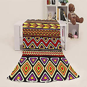 LIGUTARS Fleece Throw Blanket, African Decor Child Blankets for Girls, Geometric Ornate Forms and Antique Shapes, Keep Warm, 40 x 50inches, Suitable for Bed and Sofa, Multi