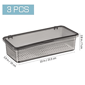 DOITOOL 3Pcs Flatware Tray with Lid Kitchen Cutlery and Utensil Drawer Organizer Silverware Countertop Storage Container (Black)