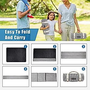 G GOOD GAIN Waterproof Picnic Blanket Portable with Carry Strap for Beach Mat or Family Outdoor Camping Party (Navy Blue)