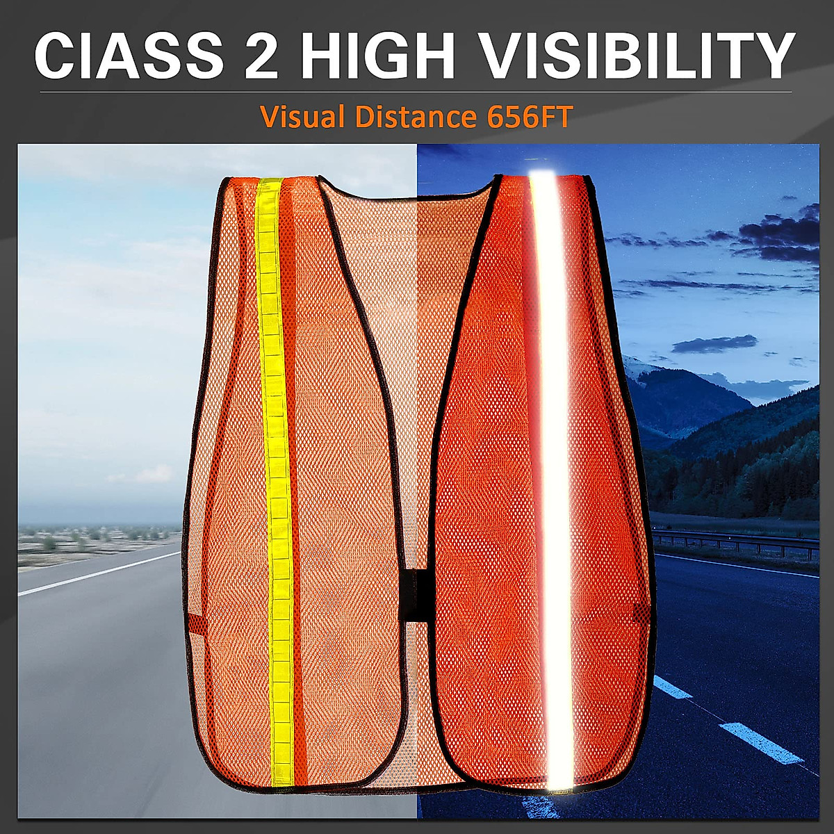 Haysandy 20 Packs High Visibility Reflective Safety Vest with Strips Orange Safety Construction Vest Lightweight Neon Mesh Fabric Universal Size for Men Women Outdoor Traffic (Neon Orange)