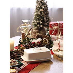 Sweese Large Butter Dish with Lid for Countertop, Porcelain 8oz Butter Keeper with Handle Cover Design, 7.7 Inch Butter Container Perfect for East/West Coast Butter, White